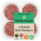 Duchy Organic British Beef 4 Burgers | Waitrose & Partners